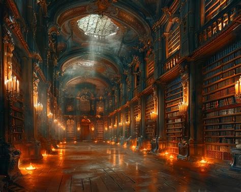Premium Photo Ancient Library With Books And Scrolls