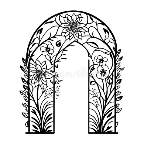 Wedding Gate With Ornament Batik Flower Illustration Sketch Hand Draw Stock Vector