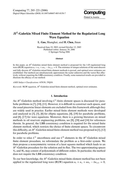 Pdf H1 Galerkin Mixed Finite Element Method For The Regularized Long Wave Equation