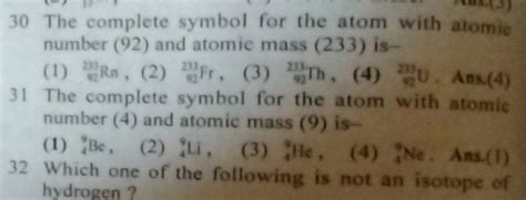 31 The Complete Symbol For The Atom With Atomic Number 4 And Atomic Mas