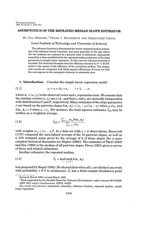 Pdf Asymptotics Of The Repeated Median Slope Estimator