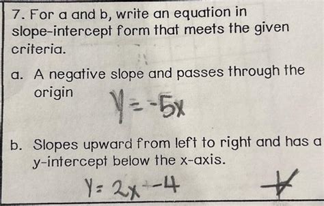 Solved 7 For A And B Write An Equation In Slope Intercept Chegg Com