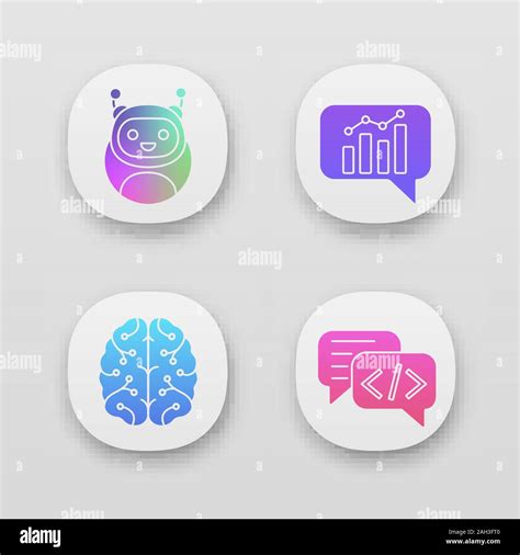 Chatbots App Icons Set Uiux User Interface Virtual Assistants Code