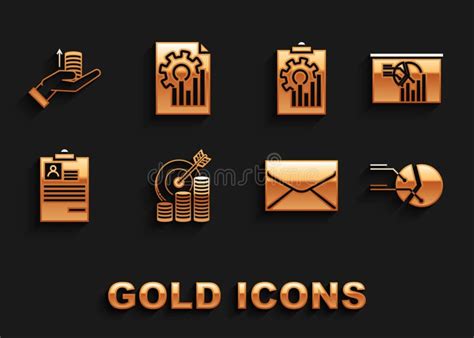Set Target With Coin Symbol Board Graph Chart Pie Infographic Envelope Clipboard Resume