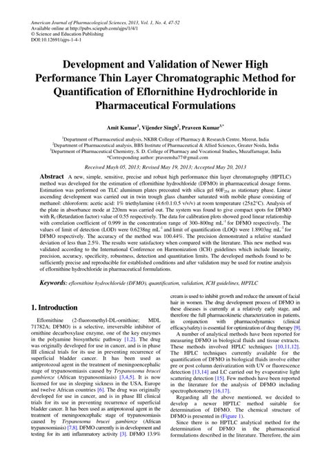 Pdf Development And Validation Of Newer High Performance Thin Layer Chromatographic Method For