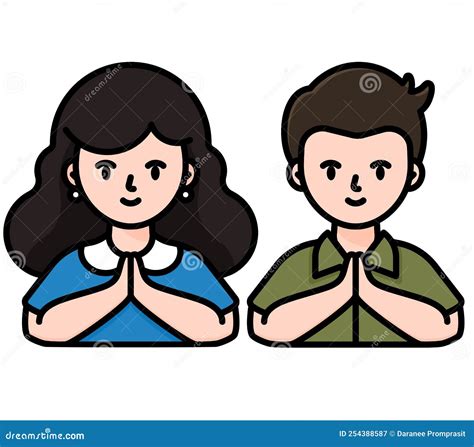 Woman And Man In Hello Hand Gesture Stock Vector Illustration Of Thailand Woman 254388587