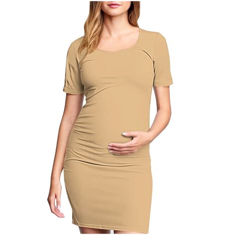 Breaise Womens Short Sleeve Maternity Dress Solid Color Ruched