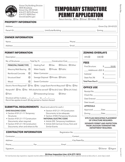 Grove City Ohio Temporary Structure Permit Application Fill Out