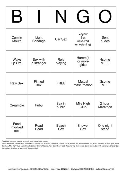 Sex Act Bingo Bingo Cards To Download Print And Customize