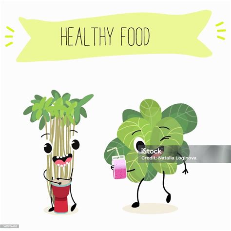 재미있는 만화 캐릭터 유채과 야채 물냉이 샐러드 카와이 옥수수 샐러드 옥수수 샐러드 양고기 양상추 야채가 있는 벡터 그림