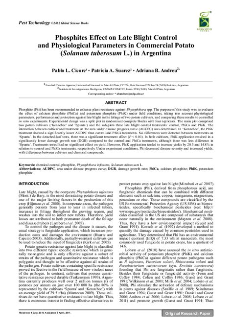 Phosphites Effect On Late Blight Control And Physiological Parameters In Commercial Potato