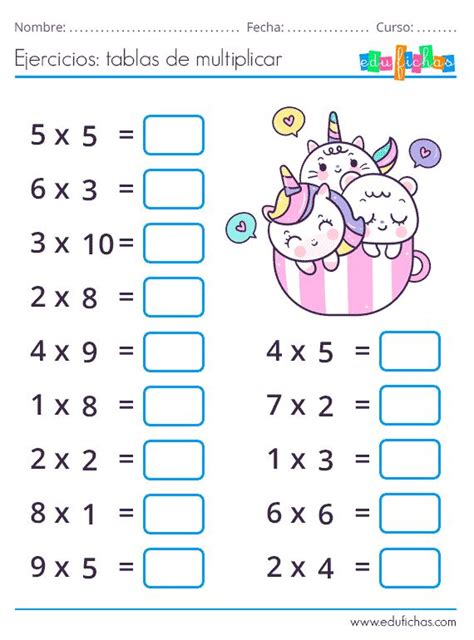 Tablas De Multiplicar Fichas Para Imprimir Ejercicios Gratis