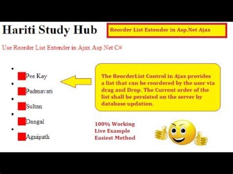 Reorder List Extender Control In Ajax Toolkit Asp Net Website And C