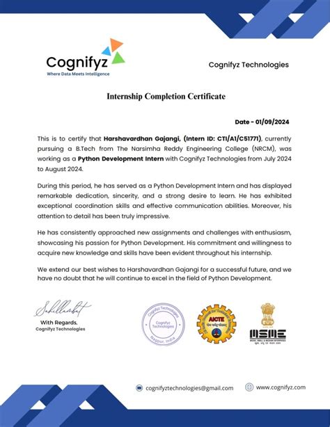 Intern Cognifyztechnologies Cognifyz Pythoprogrammer Developer Harshavardhan Gajangi