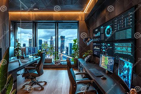 A Modern Tech Focused Marketers Office With Screens Displaying Ai Algorithms Analyzing User