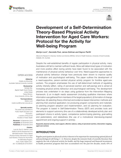 Pdf Development Of A Self Determination Theory Based Physical Activity Intervention For Aged
