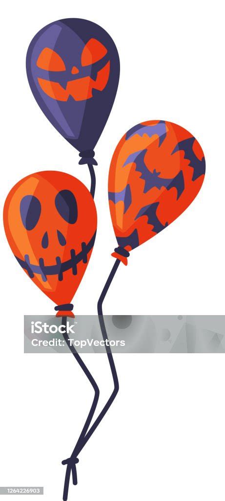 무서운 공기 풍선의 비행 무리 흰색 배경에 행복 할로윈 개체 만화 스타일 벡터 일러스트 10월에 대한 스톡 벡터 아트 및 기타 이미지 10월 거미 계절 Istock