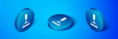 파이프 청소를 위한 나무 손잡이가 있는 아이소메트릭 고무 플런저 아이콘은 파란색 배경에 분리되어 있습니다 화장실 플런저 파란색