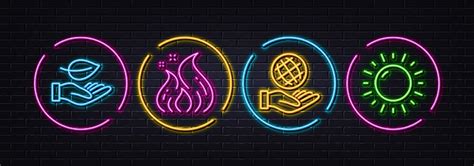 잎 안전한 행성 및 화재 에너지 최소 라인 아이콘 웹 응용 프로그램의 경우 인쇄 네온 레이저 3d 조명 벡터 3차원 형태에 대한