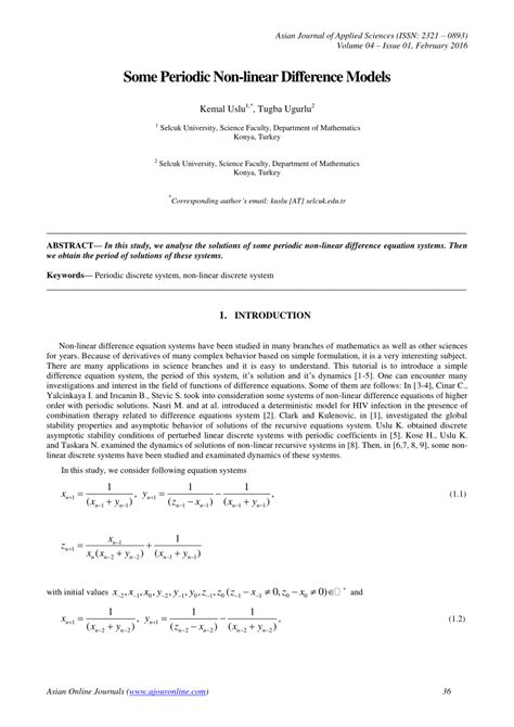 PDF Some Periodic Non Linear Difference Models