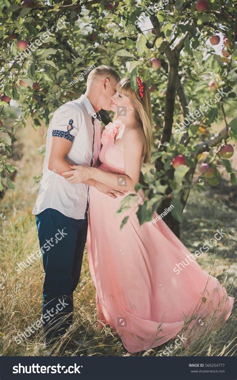 Happy Husband Embracing Pregnant Wife Blonde Stock Photo 566254777