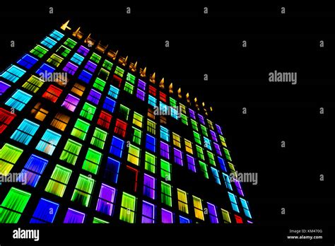 Colored Windows Texture Windows Illuminated By Neon Lights Background