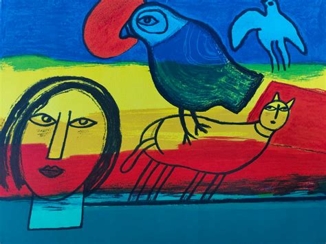 Corneille Chat Oiseau Et Tête Verkocht Kunstveiling Nl