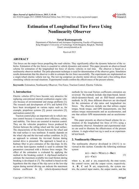 Pdf Estimation Of Longitudinal Tire Force Using Nonlinearity Observer