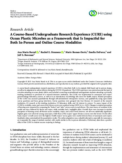 Pdf A Course Based Undergraduate Research Experience Cure Using Ocean Plastic Microbes As A