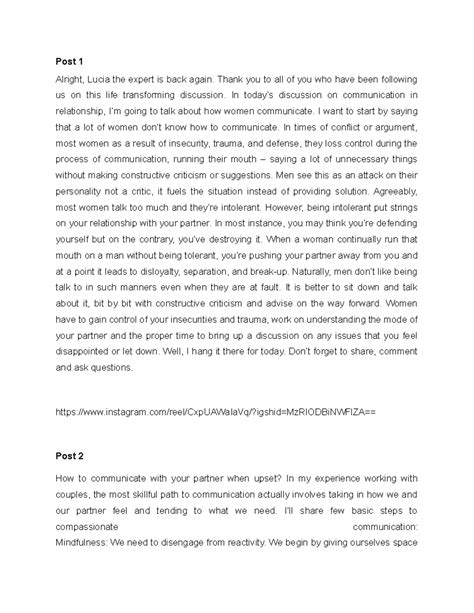 14 Post Communication Assignments Post 1 Alright Lucia The Expert