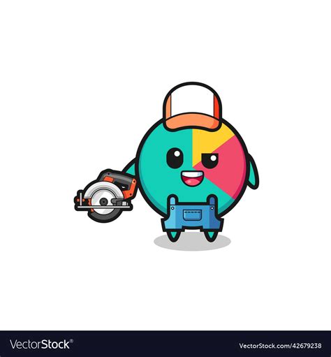 Woodworker Chart Mascot Holding A Circular Saw Vector Image