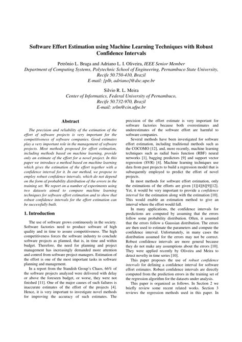 Pdf Software Effort Estimation Using Machine Learning Techniques With Robust Confidence Intervals