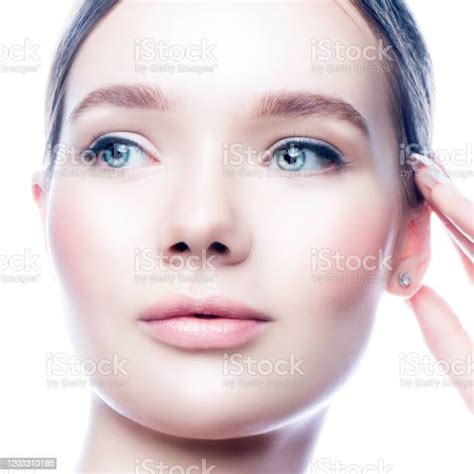 Young Beautiful Fashion Model Woman Closeup Beauty Face Perfect Skin