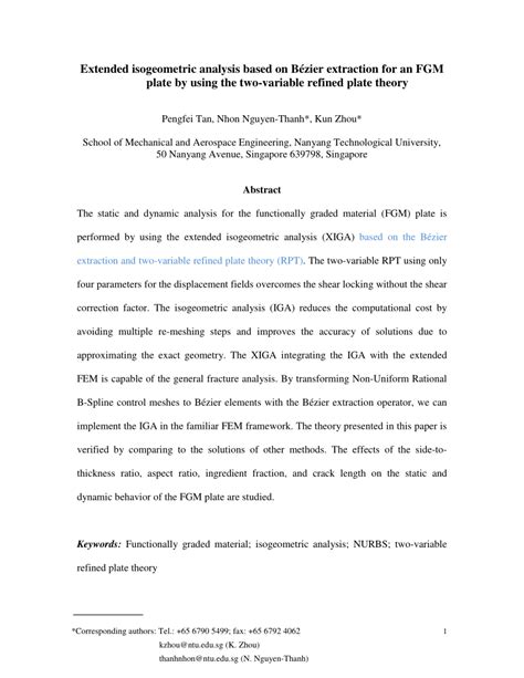 Pdf Extended Isogeometric Analysis Based On Bézier Extraction For An Fgm Plate By Using The