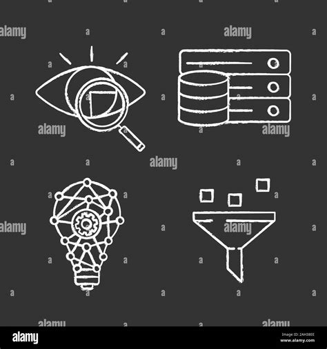 Machine Learning Chalk Icons Set Retina Scan Database Innovation