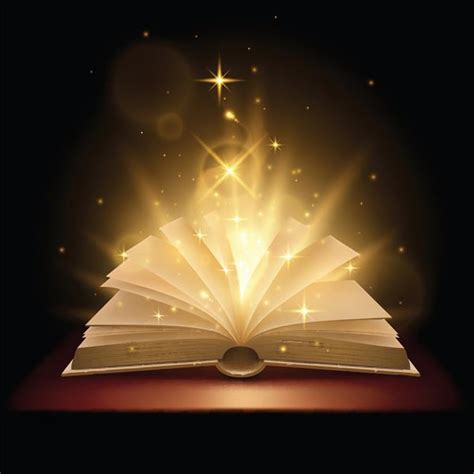 کتاب باز با نور روشن عرفانی بر تصویر پوستر جادویی پس زمینه 1556473