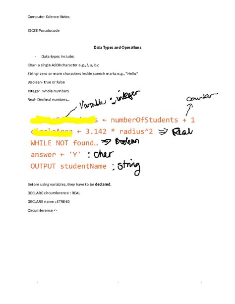 Computer Science Notes Igcse Pseudocode Data Types And Transmission