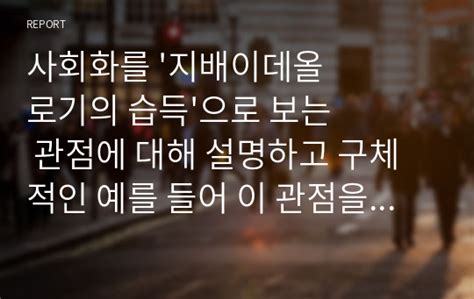 사회화를 지배이데올로기의 습득으로 보는 관점에 대해 설명하고 구체적인 예를 들어 이 관점을 지지 혹은 비판하시오 레포트