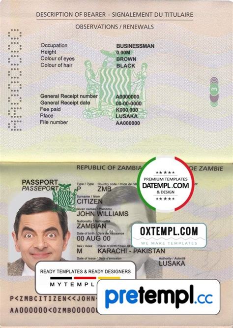 Zambian Passport Example In Psd Format Fully Editable Pretempl