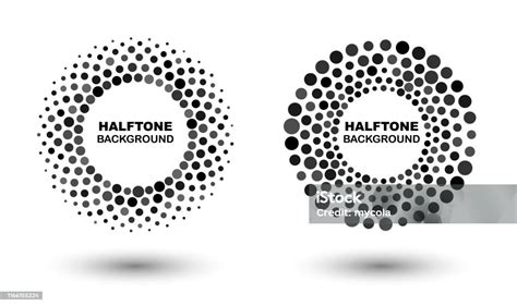 추상 도트 로고 엠블럼 디자인 요소 하프톤 원 점을 사용하는 둥근 테두리 아이콘입니다 하프 톤 원형 배경 패턴입니다 가능성에 대한 스톡 벡터 아트 및 기타 이미지 Istock