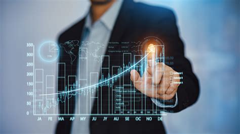 비즈니스 분석 빅 데이터 화면 및 재무 그래프로 경제 성장 가상 대시 보드 기술 디지털 마케팅 및 글로벌 경제 네트워크 연결의 개념 3d 그림 가상현실에 대한 스톡 사진 및