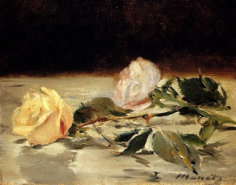 Two Roses On A Tablecloth C1883 Paris France By Edouard Manet