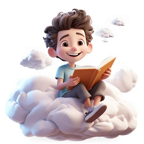 Premium Photo Cartoon Boy Sitting On A Cloud Reading A Book Generative Ai