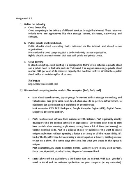Assignment Cc 1 Pdf Cloud Computing Platform As A Service