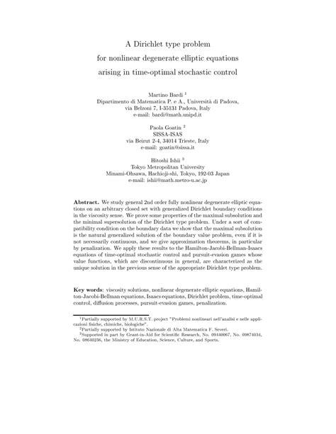 Pdf A Dirichlet Type Problem For Nonlinear Degenerate Elliptic Equations Arising In Time