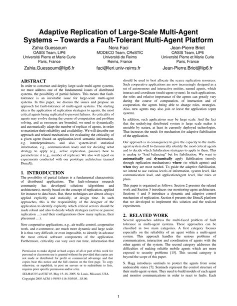 Pdf Adaptive Replication Of Large Scale Multi Agent Systems Towards A Fault Tolerant Multi