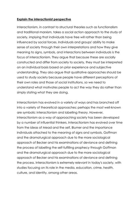 Interactionist Perspective In Sociology Sociology As Level A Levels