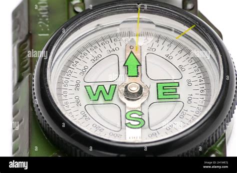Army Style Compass For Navigation On An Isolated White Background Stock