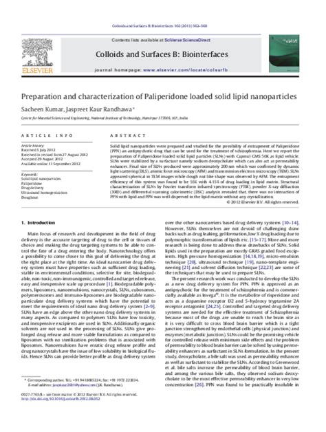 Pdf Preparation And Characterization Of Paliperidone Loaded Solid Lipid Nanoparticles