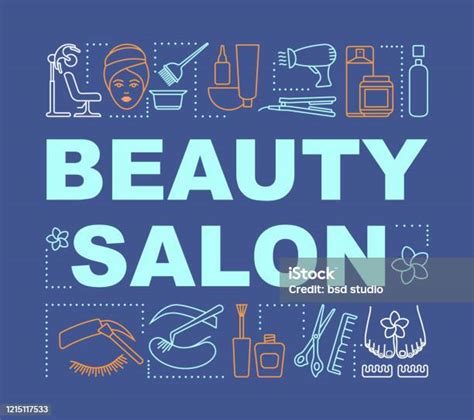 뷰티 살롱 단어 개념 배너입니다 뷰티 서비스 미용 및 미용 스파 테라피 프리젠 테이션 웹 사이트 고립 된 문자 타이포그래피 아이디어 선형 아이콘 벡터 개요 그림 미장원에